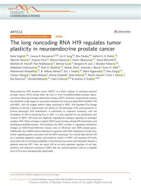 Pdf The Long Noncoding Rna H19 Regulates Tumor Plasticity In