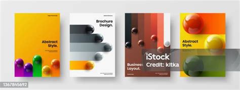 여러 가지 빛깔의 3d 공 핸드빌 템플릿 번들 격리 된 회사 브로셔 A4 디자인 벡터 개념 세트 A4 용지에 대한 스톡 벡터