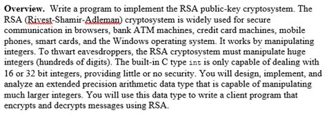 Solved Ecure Overview Write A Program To Implement The Rsa