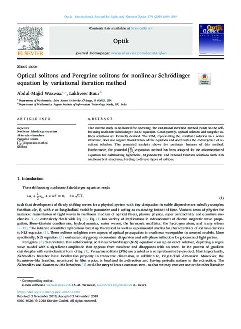 Pdf Optical Solitons And Peregrine Solitons For Nonlinear Schrödinger