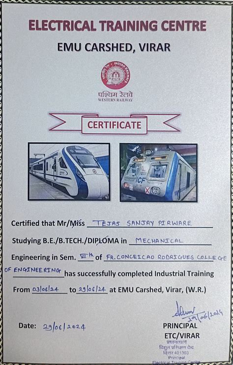 Tejas Pirware On Linkedin Internship Railwaytechnology Emu