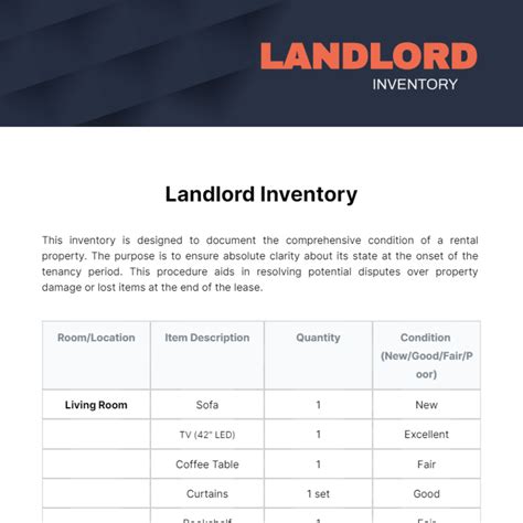 Free Landlord Inventory Template To Edit Online