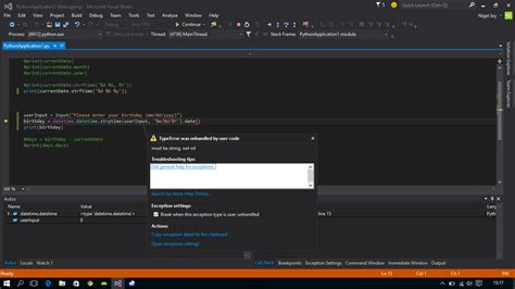 Error When Inputting Date Python On Visual Studio 2015 Stack Overflow
