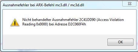 Fehlermeldung Ausnahmefehler In Mc DLL Mc D DLL ARX Command Cadcompany