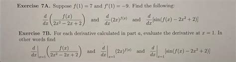 solved exercise 7 a suppose f 1 7 and f′ 1 −9 find the