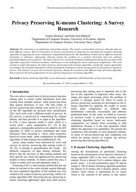 Pdf Privacy Preserving K Means Clustering A Survey Research