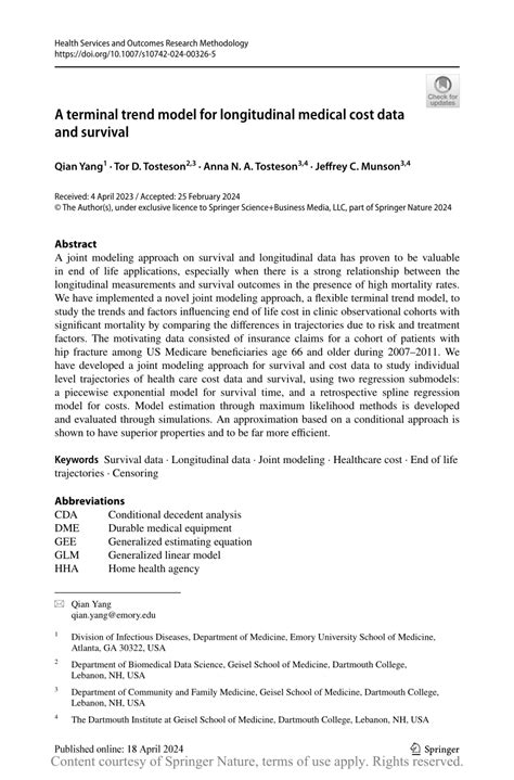 A Terminal Trend Model For Longitudinal Medical Cost Data And Survival Request Pdf