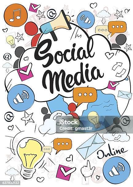 소셜 미디어 통신 개념 인터넷 네트워크 연결 사람들 낙서 손 개념에 대한 스톡 벡터 아트 및 기타 이미지 개념 개념과 주제