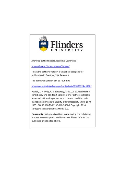 Pdf The Internal Consistency And Construct Validity Of The Partners