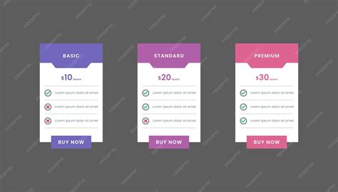 Premium Vector Rectangle Pricing Table Template With Three Table