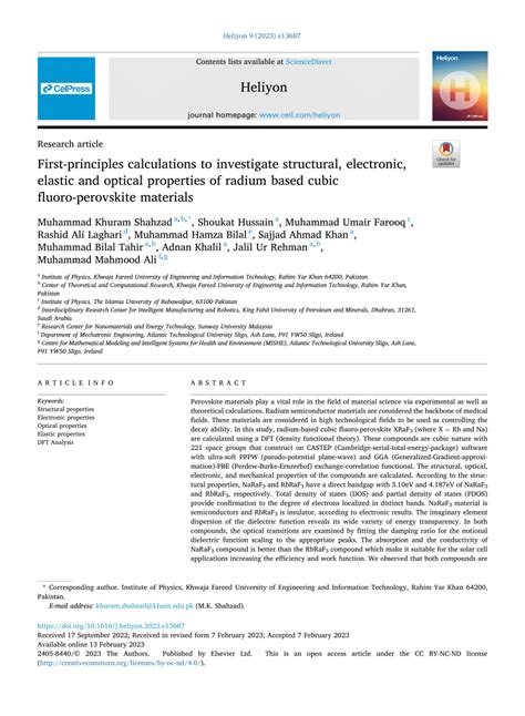 Pdf First Principles Calculations To Investigate Structural Electronic Elastic And Optical