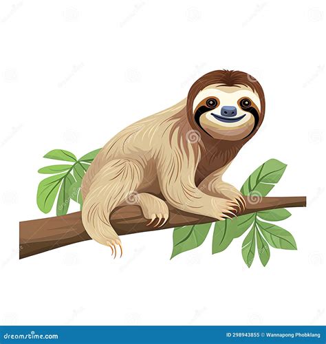 Adorable Sloth Hanging In Tropical Rainforest Wildlife Portrait Of A