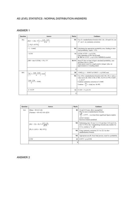 As Level Statistics Normal Distribution Answers Pdf