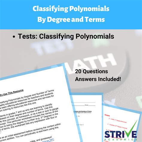 Classifying Polynomials By Degree And Number Of Terms Algebra And Worksheet Classful