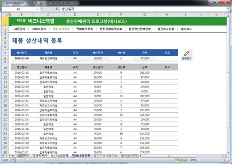 생산판매관리 프로그램대시보드 비즈폼 샘플양식 다운로드