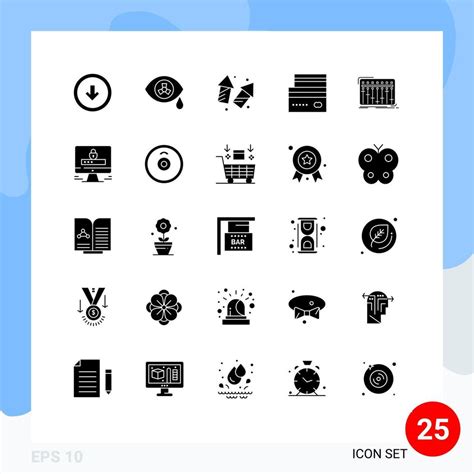 Set Of 25 Vector Solid Glyphs On Grid For Money Credit Celebrate Card