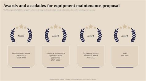 Awards And Accolades For Equipment Maintenance Proposal Ppt Slides