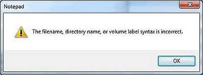 Lỗi The filename directory name or volume label syntax is incorrect