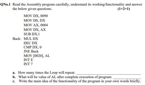 Solved Qno1 Read The Assembly Program Carefully Understand