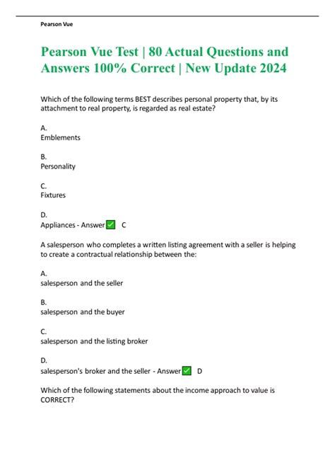 Pearson Vue Test 80 Actual Questions And Answers 100 Correct New Update 2024 Pearson Vue