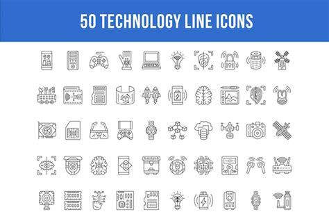 50 ícones de linha de tecnologia vetor premium