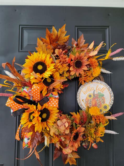 Fall Sunflower Wreath For Front Door Hello Fall Leopard Pumpkin Decor