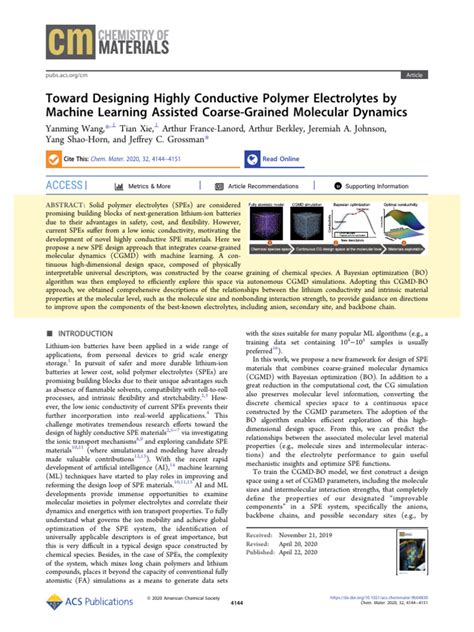 Wang Et Al 2020 Toward Designing Highly Conductive Polymer Electrolytes By Machine Learning