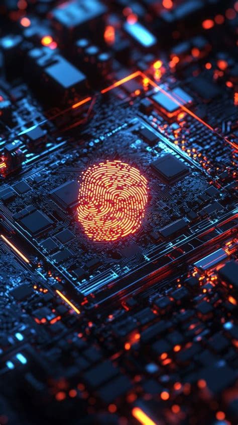 Fingerprint Imprint On Computer Chip Surface For Security And Identification Technology Stock