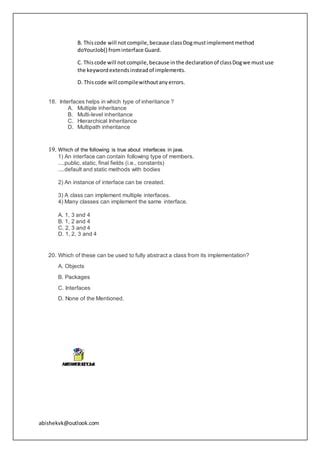 Multiple Choice Questions For Java Interfaces And Exception Handling DOCX