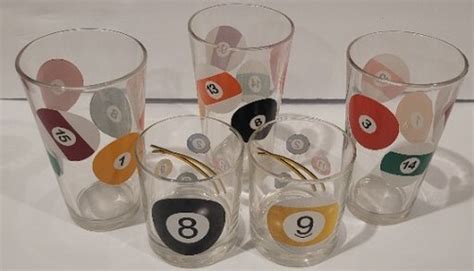 5 Vintage Pool Ball Billiard Drinking Glasses Bar Game Room Man Cave Ebay