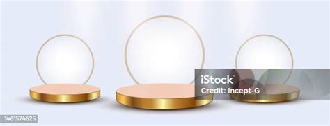 미래의 연단 무대 장소 3d 황금 제품 무대 세트 파스텔 색상의 제품 디스플레이 프레젠테이션을 위한 3개의 연단 3차원 형태에 대한 스톡 벡터 아트 및 기타 이미지 Istock
