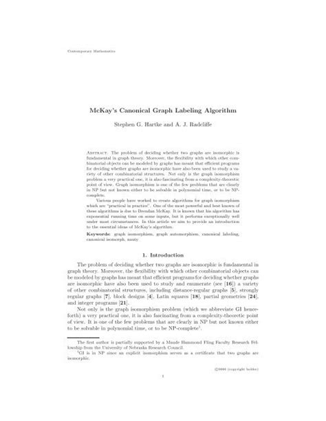 Mckays Canonical Graph Labeling Algorithm Department Of