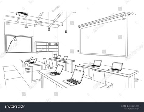 Interior Outline Sketch Drawing Perspective Class Stock Vector Royalty