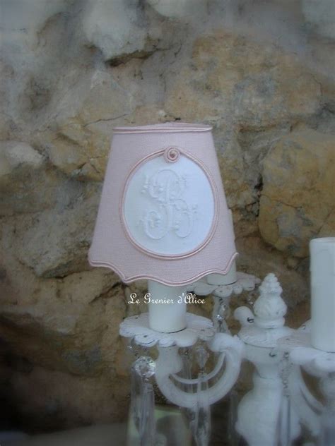 Abat Jour Shabby Chic Lin Et Monogramme Shabby Chic Lampshade Decoration Shabby Abat Jour