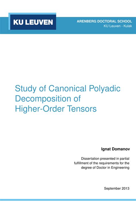 PDF Study Of Canonical Polyadic Decomposition Of Higher Order Tensors
