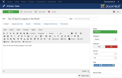 Add New Joomla Article Studyopedia
