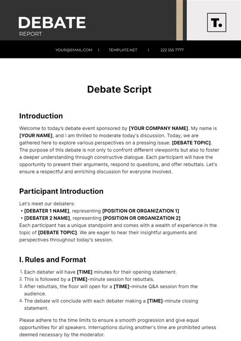 Free Debate Script Template To Edit Online