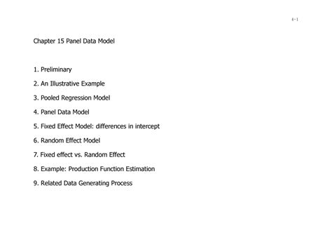 Note 15 Panel Data Model Chapter 15 Panel Data Model Preliminary An Illustrative Example