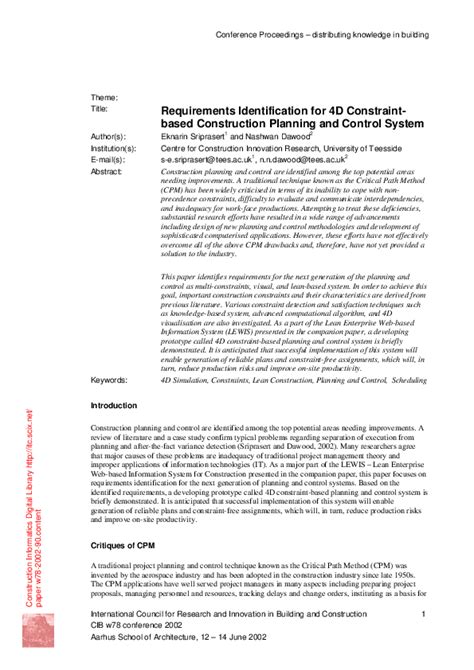 Pdf Requirements Identification For 4d Constraint Based Construction