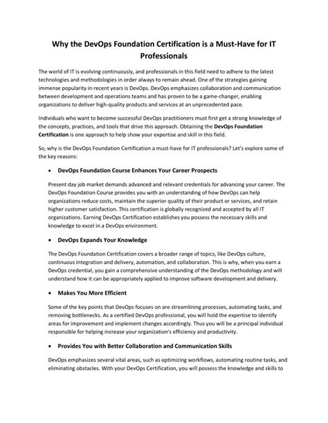 Ppt Why The Devops Foundation Certification Is A Must Have For It