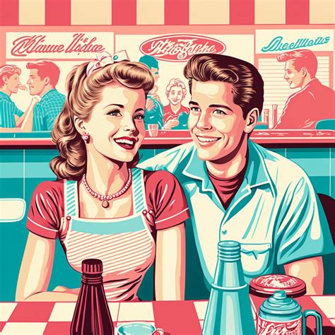 Retro American Diner Print Americana American Diner Girl 50s