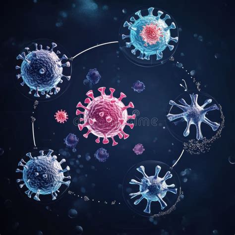 Stages Of Virus Lifecycle With Illustrations Showing Penetration
