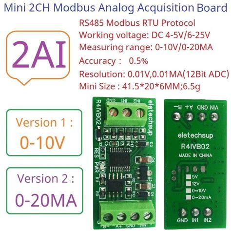 Low Cost 2 Ai Modbus Rs485 Voltage Current 12bit Adc Collection Module 4 20ma 0 10v Plc Hmi