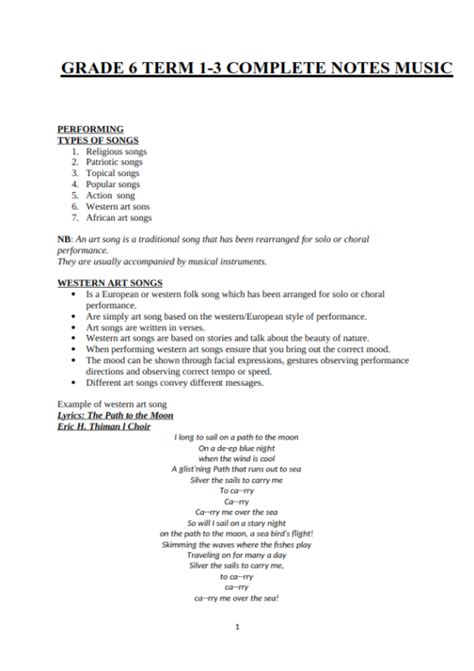 Grade 6 Music Lesson Notes Term 1 3 Elimu Cloud Notes Exams
