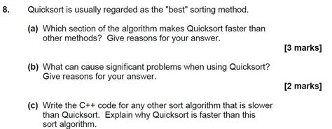 Solved 8 Quicksort Is Usually Regarded As The Best