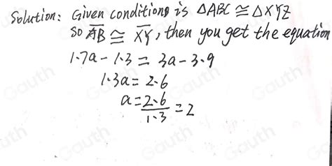 solved in the given figure delta abc≌ delta xyz find the value of a