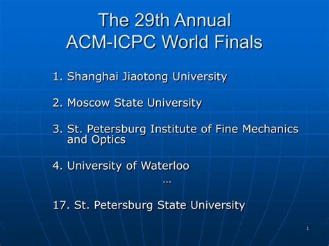 The 29th Annual Acm Icpc World Finals