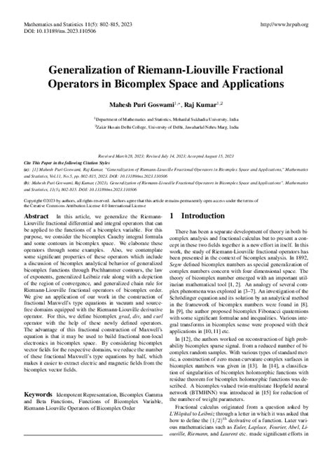 Pdf Generalization Of Riemann Liouville Fractional Operators In Bicomplex Space And Applications