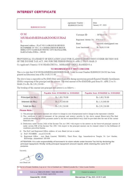 Education Loan Interest Certificate Fy23 Pdf Loans Interest