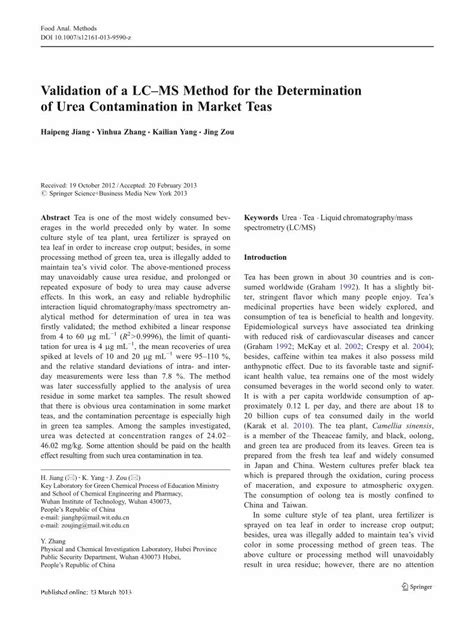 pdf validation of a lc ms method for the determination of urea